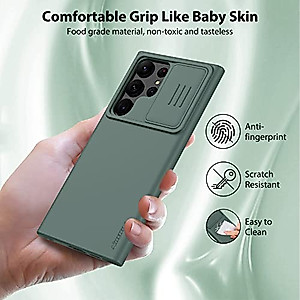 Nillkin for Samsung Galaxy S23 Ultra Case with Camera Cover, Silicone Ultra Slim Shockproof Protective Phone Case, [Microfiber Lining, Slide Camera Protection] Alpine Green