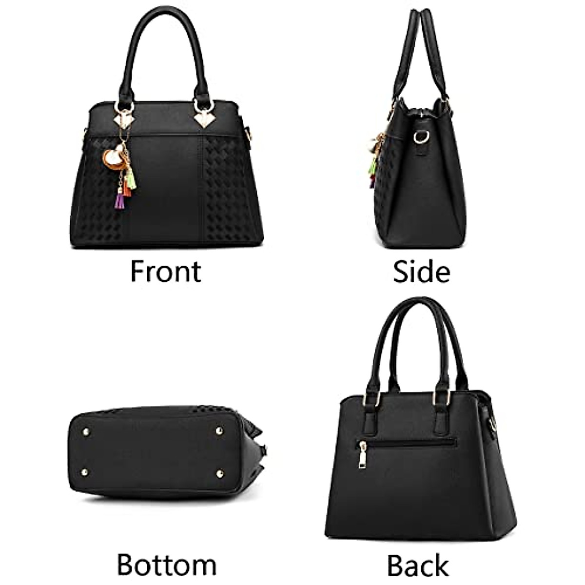 SMALLBLUER Top-Handle Handbags Purse Tote for Women Soft PU Leather Crossbody Shoulder Bag with Tassel Pendant-Black