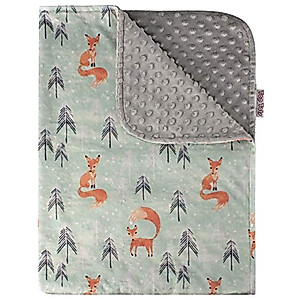 Top Tots Baby Blanket - Spirited Orange Fox with Grey Minky Dot