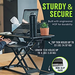 TechOrbits Standing Desk Converter - 32 Inch Adjustable Sit to Stand Up Desk Workstation, MDF Wood, Ergonomic Desk Riser with Keyboard Tray, Desktop Riser for Home Office Computer Laptop, Black 32"
