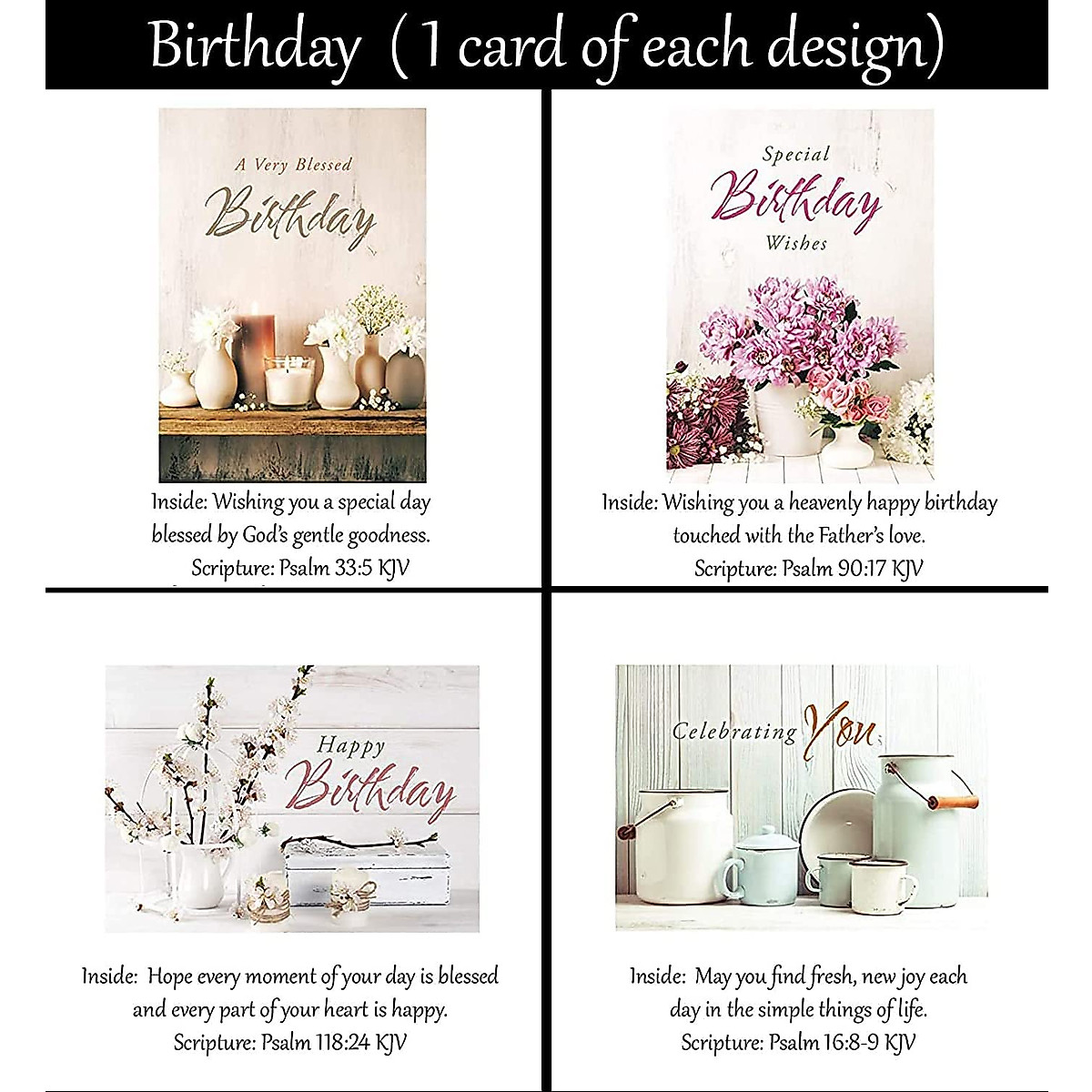 Birthday (No Repeated Cards) 32 Designs Christian/Religious Greeting Card Assortment #3 ~ Scripture in every card