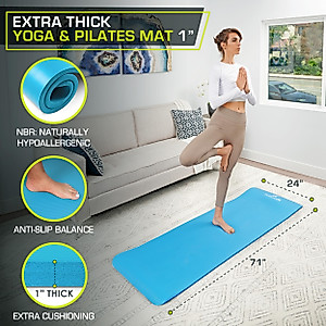 ProsourceFit Extra Thick Yoga and Pilates Mat ½” (13mm) or 1" (25mm), 71-inch Long High Density Exercise Mat with Comfort Foam and Carrying Strap, Aqua