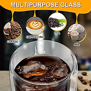 Eccliy 8 Pcs 16 oz Double Walled Glass Coffee Mugs Clear Coffee Mug Insulated Coffee Mugs with Handle and Bamboo Lid, Exquisite Clear Glass Cups for Coffee Tea Latte Cappuccino Espresso