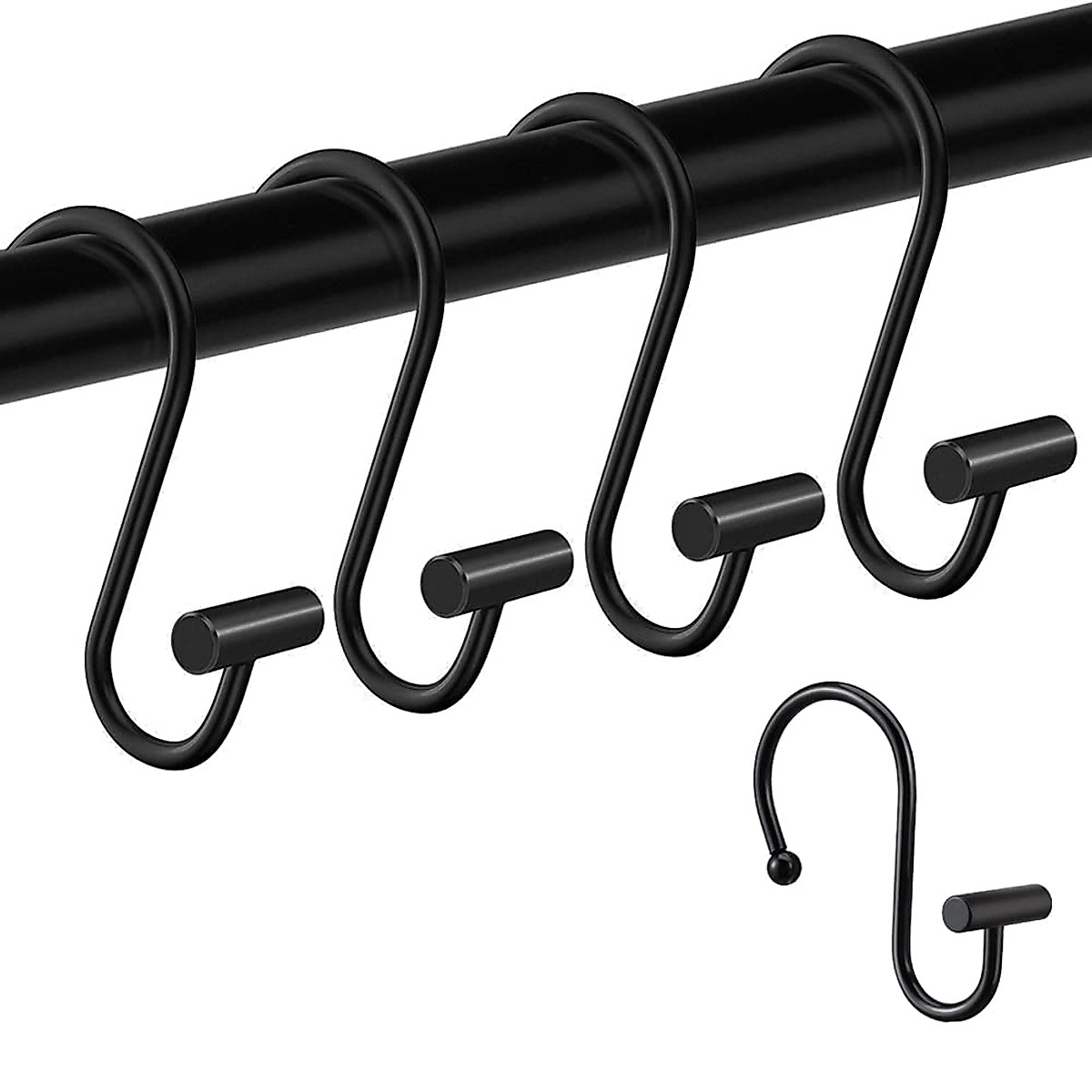 Gracelife Black Rust Resistant Metal T-Bar Shower Curtain Rings, Set of 12