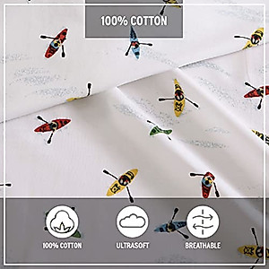 Eddie Bauer - Queen Sheets, Cotton Percale Bedding Set, Crisp & Cool Home Decor (Kayaks, Queen)