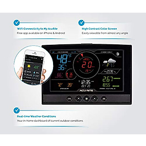 AcuRite Iris (5-in-1) Weather Station Display, Remote Monitoring of Temperature, Humidity, and Wind Speed/Direction (01544M) Wi-Fi Connection for Home (01544), Black
