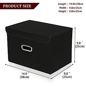 STOREONE Fabric Storage Cube Bins Foldable Organizer Container Collapsible Basket with Lids and Metal Handles, for Home, Bedroom, Closet (Black, 3 Pcs)