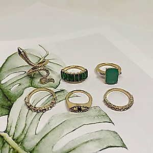 MUYYANSHOP Boho Rhinestone Knuckle Rings Gold Snake Finger Rings Set Stackable Midi Rings for Women and Girls