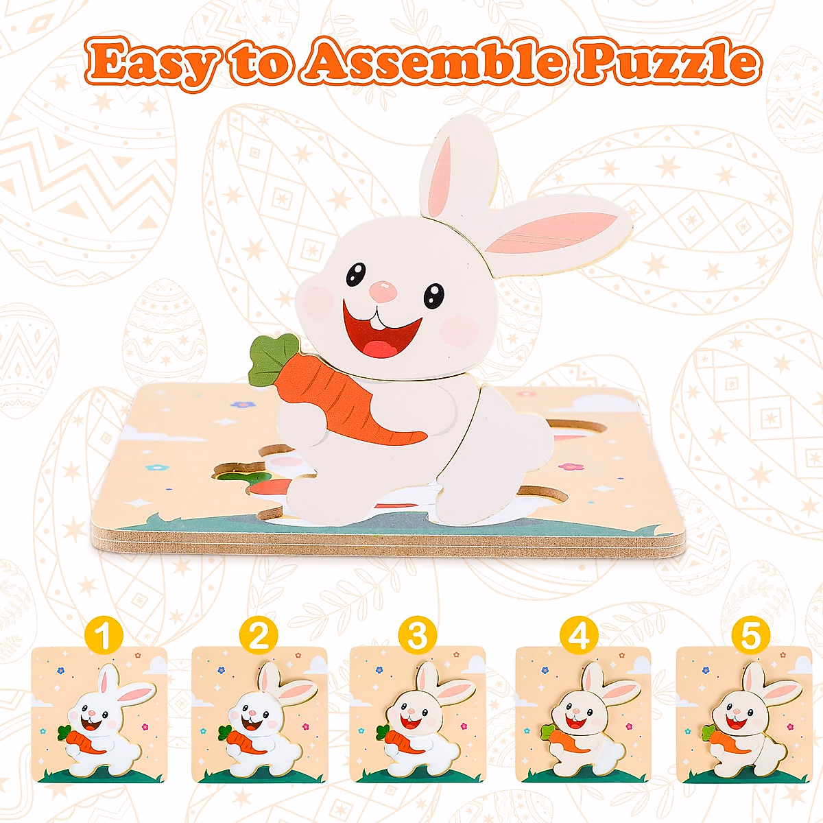 Easter Wooden Puzzles for Toddler - 4 Pack Basket Stuffers Fillers Puzzle Toys for Boys Girls, Jigsaw Learning Educational Gifts Party Favors for Kids