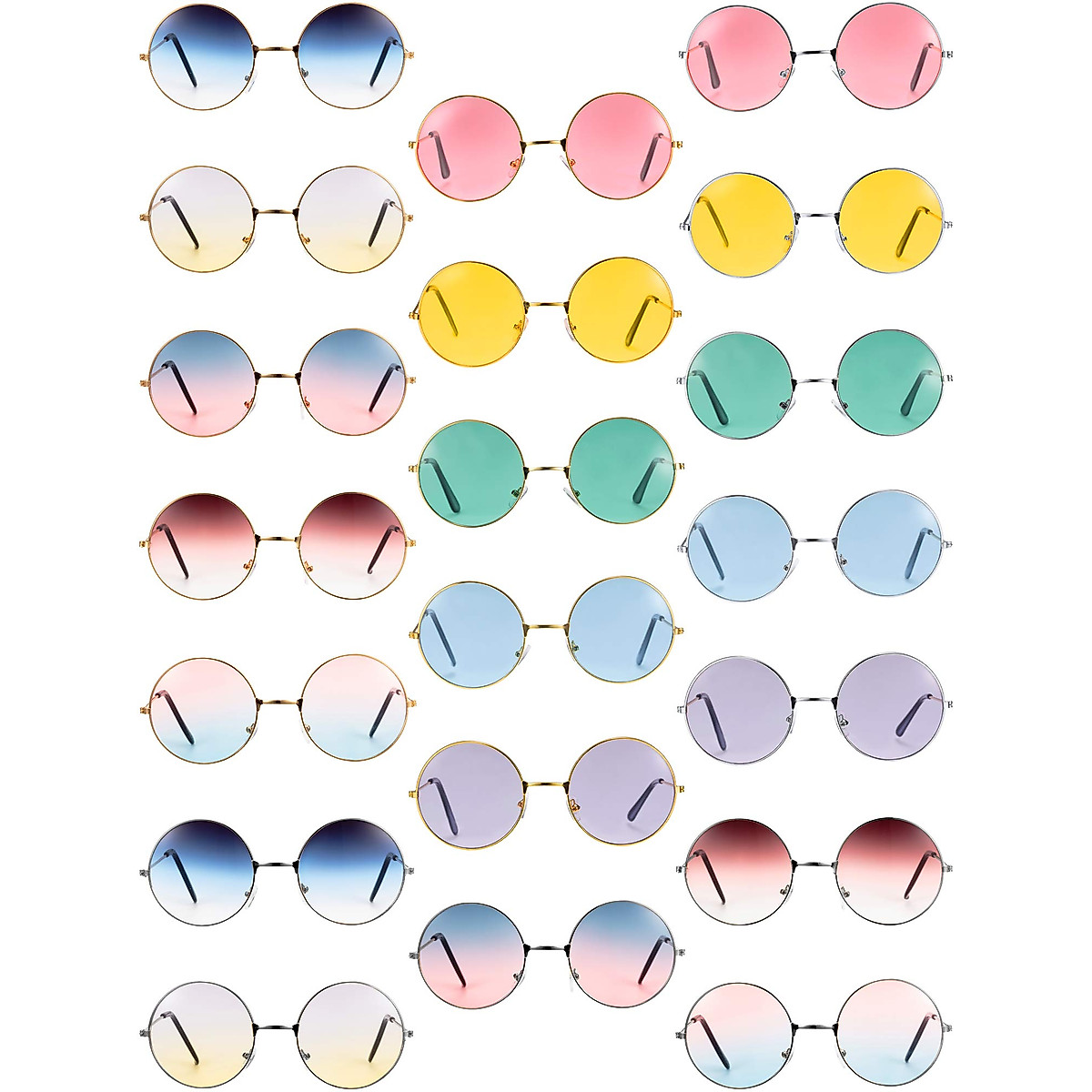 Blulu 20 Pairs Round Hippies Sunglasses John 60's Style Circle Colored Glasses