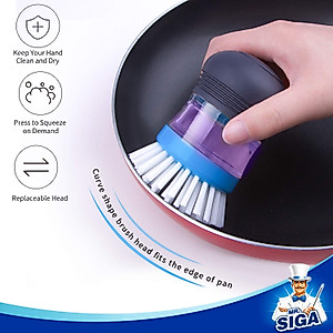 MR.SIGA Soap Dispensing Palm Brush, Kitchen Brush for Dish Pot Pan Sink Cleaning, Pack of 2, Navy/Blue