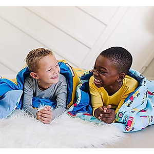 Wildkin Kids Sleeping Bags for Boys & Girls, Measures 57 x 30 x 1.5 Inches, Cotton Blend Material Sleeping Bag for Kids, Ideal for Parties, Camping & Overnight Travel(Trains Planes & Trucks)