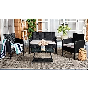 SAFAVIEH Outdoor Collection PAT7505 Conversation Set, Black/Light Grey