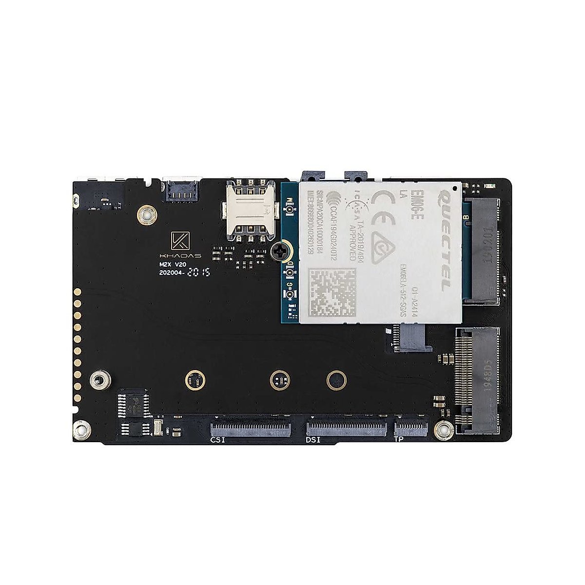 Khadas New M2X Extension Board is an Ultra-Thin Version of The Original M2X Board.It has M.2 Slots for Adding a 4G LTE Module and NVMe SSD to VIM3/VIM3L. A Nano-SIM Card Slot is Built Into The Board