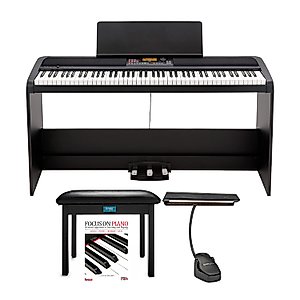 KORG XE20SP 88 Weighted Keys Digital Piano with Stand and 3 Pedals Bundle with Knox Gear Bench, Piano Light, and Piano Book/CD (4 Items)
