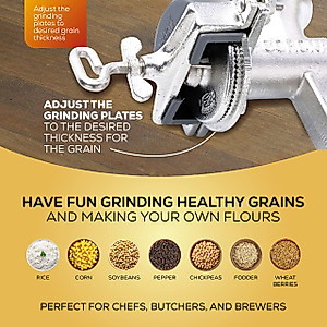 Corona Corn Grinder with Low Hopper, Grain Mill, Manual Grinder For Corn, Rice, Soybeans, Pepper, Chickpeas, Cast Iron Wheat Grinder For Domestic Use