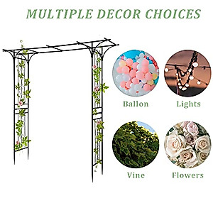 Outvita 7Ft Garden Arch Arbor, Steel Frame Stand Trellis, Arbour Archway for Wedding Ceremony Decoration Plant Climbing Rose Vines Lawn Courtyard Patio Black