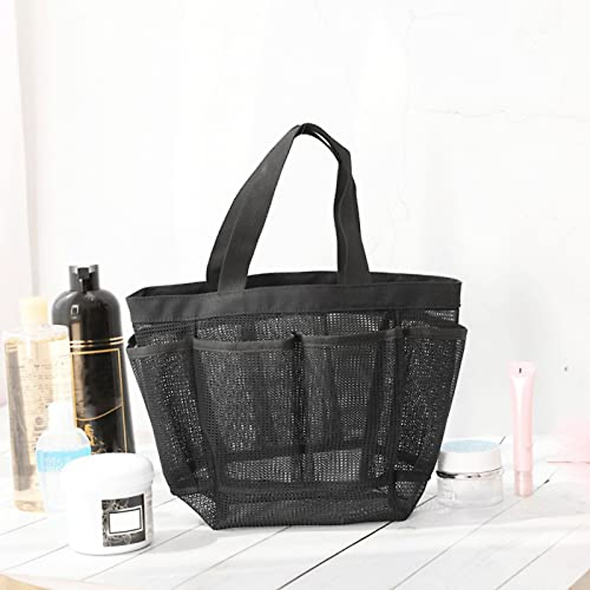 WskLinft Shower Caddy Strong Load-Bearing Quick Dry Thickened Beach Bag Mesh Shower Caddy with 8 Pockets Household Products Grey