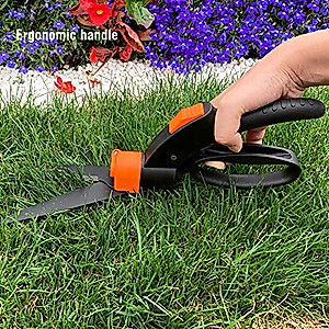 Edward Tools Swivel Hedge Shears with 360 Degree Rotation - Harden Stainless Steel Blade Lawn Scissors - Easy Edging - Ergo Grip Handle with Safety Lock