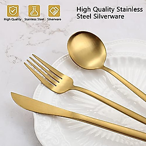 Matte Gold Silverware Set, VANVRO 20-Piece Stainless Steel Flatware Set, Satin Finish tableware Cutlery Set, Service for 4, Home and Restaurant, Dishwasher Safe