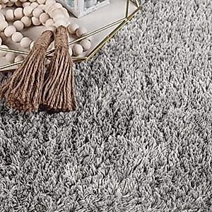 Superior Indoor Large Shag Area Rug with Non-Skid Foam Backing, Ultra-Soft & Fluffy Shaggy Rugs for Living Room, Bedroom, Office, Dining, Home Floor Decor, California Collection, Silver, 10' X 14'