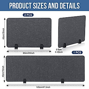 Yaomiao 3 Pcs Acoustic Desk Divider Soundproof Desk Privacy Panel Freestanding Desk Partitions Sound Absorbing for Students Office Reduce Noise Visual Distractions (47.3 x 16", 24 x 16", Dark Gray)