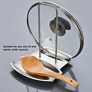 304 Stainless Steel Pan Cover Rack, Storage Shelf Organizer Spoon Rest with Drain Tray Stainless Steel Pan Pot Cover Lid Rack Shelf Stand for Pots Pans Spoons