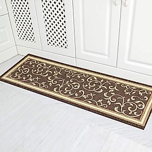 Kitchen Rug Non-Skid | Runner Mat Non-Slip Rug for Kitchen Floor with Rubber Backing Floor Mat | Low Profile (20" x 59") (1923-Brown)