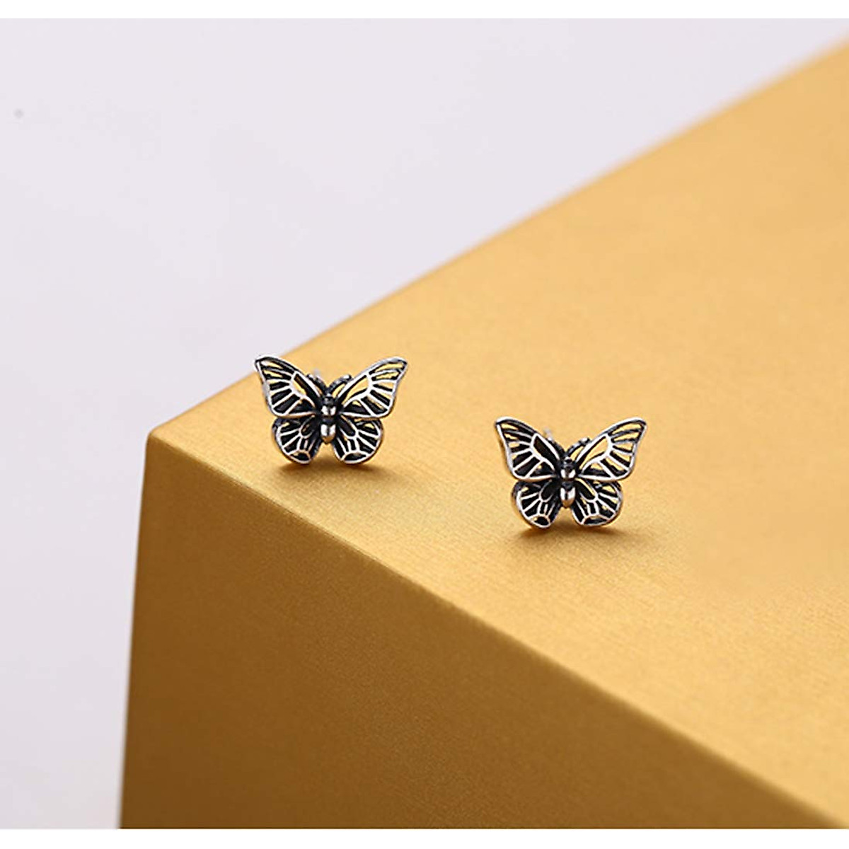 SLUYNZ 925 Sterling Silver Retro Butterfly Earrings Studs for Women Pretty Vintage Butterfly Studs