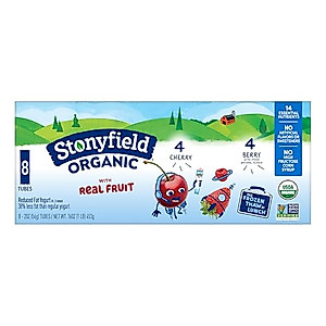 Stonyfield Organic Kids Cherry & Berry Lowfat Yogurt Tubes Variety Pack, 2 oz., 8 Ct - #1 Organic Kids Yogurt, No Artificial Flavors or Sweeteners