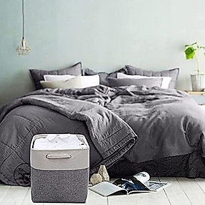 Huiru Extra Large Storage Baskets 3 Pack (13 × 13 × 13 inches) Foldable Cube Storage Bins Large Collapsible Organizer Baskets with Handles for Home Nursery Organization (Grey/White)