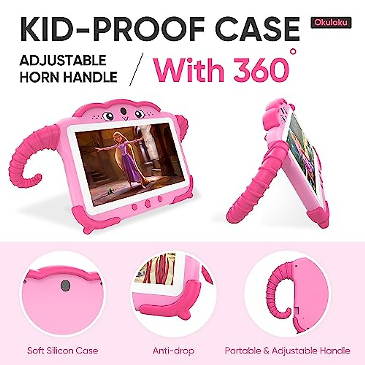 Kids Tablet 7 inch Tablet for Kids 64GB Toddler Tablet with Case Software Installed, Kids Learning Tablet with WiFi for Boys Girls, Android Tablet with Dual Camera Parental Control YouTube Netflix