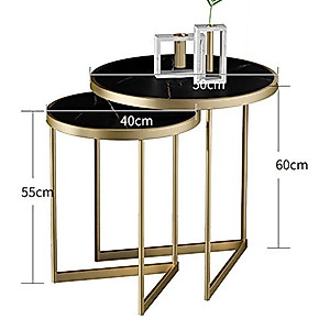 Modern Round Nesting Coffee Table Set with 2 Side Tables, Metal Frame Slate Table Top Sofa Corner Table, Simple Decoration Table for Living Room Bedroom and Balcony