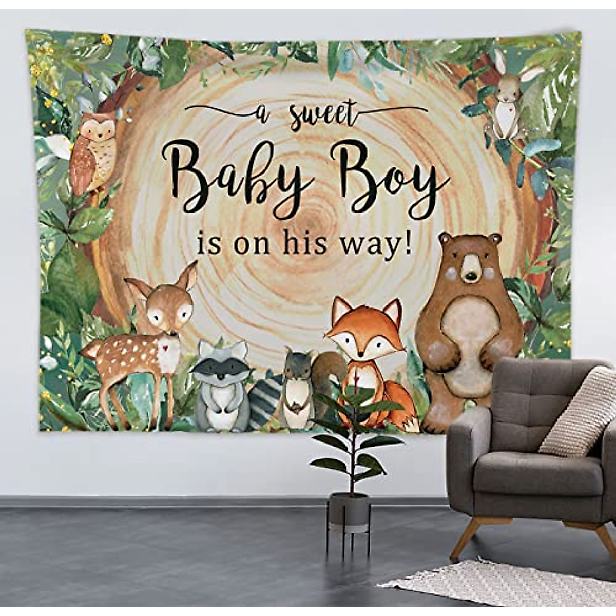 Maijoeyy 7x5ft Woodland Baby Shower Backdrop Woodland Oh Baby Backdrop Safari Jungle Baby Shower Backdrop for Boy Photography Props