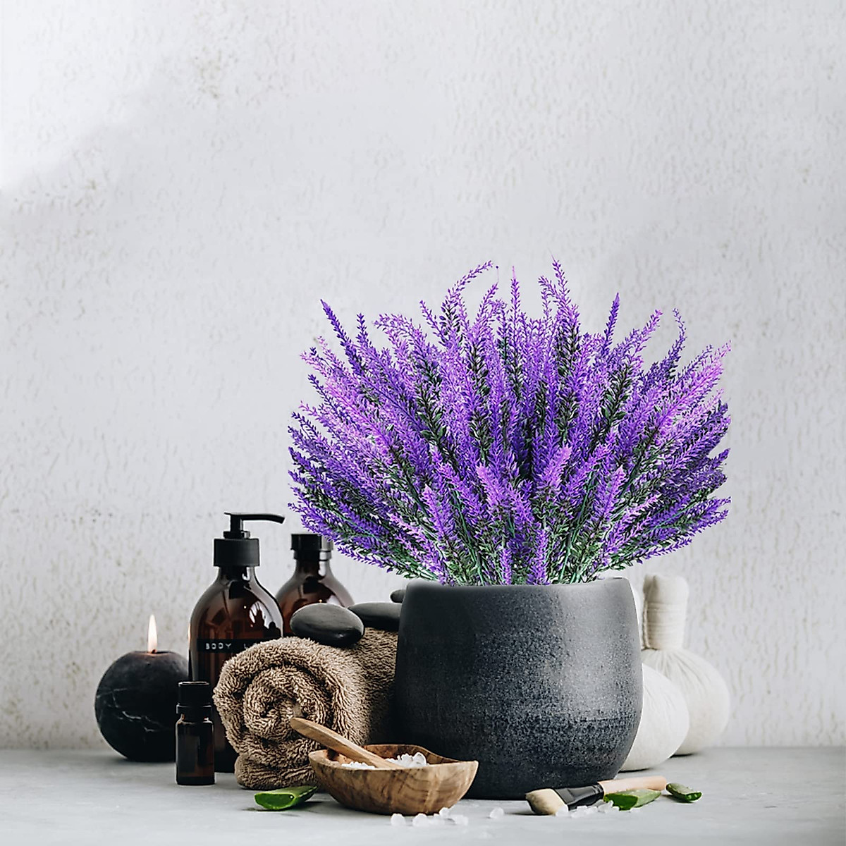 Lalacosy 12 Bundles Artificial Flowers for Outdoors UV Resistant Fake Plants Decor No Fade Faux Lavender Flowers Garden Porch Window Box Decorating (Purple)