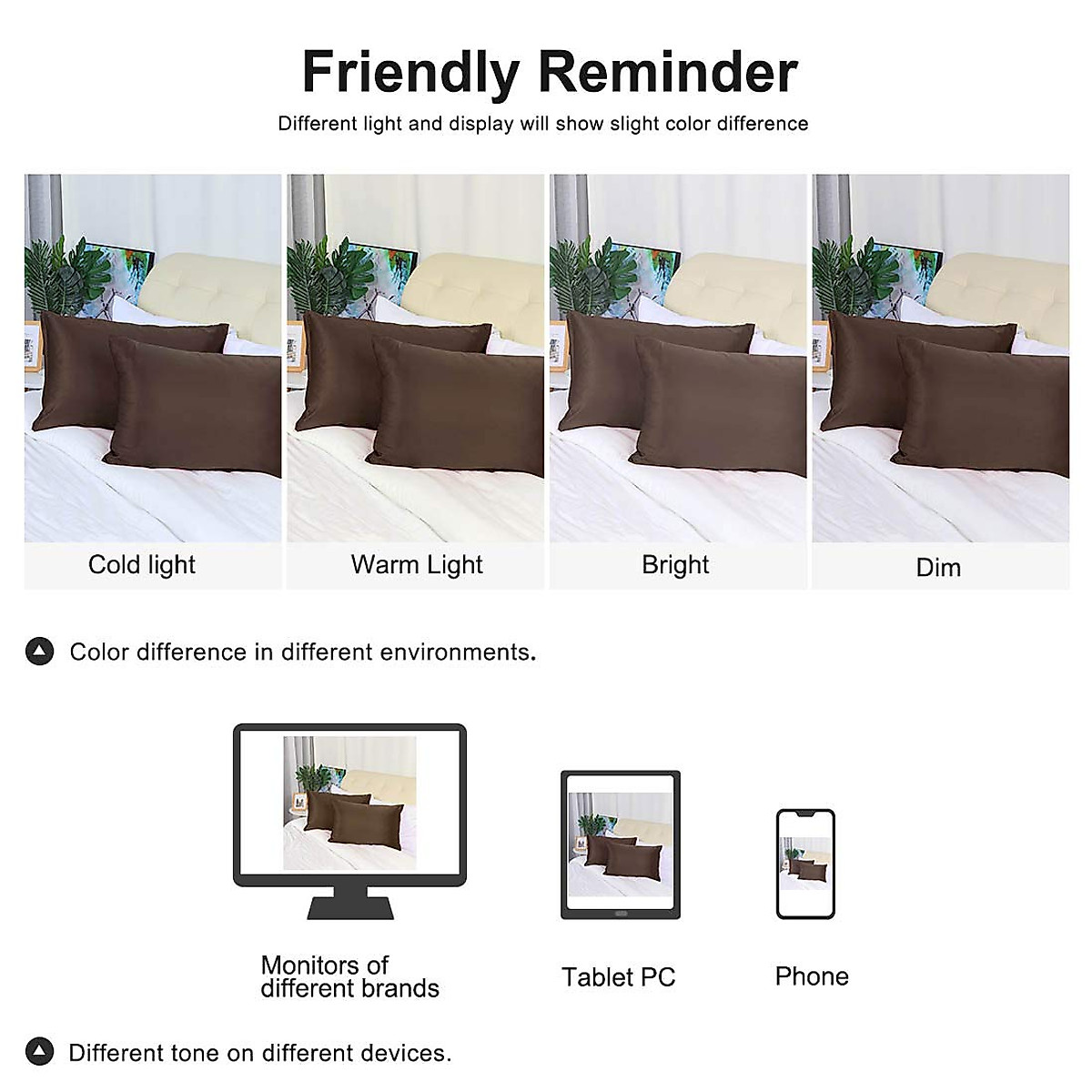 uxcell Standard Satin Pillowcase with Zipper, Super Soft and Luxury, Silky Pillow Cases Covers Set of 2, 21"x27", Brown