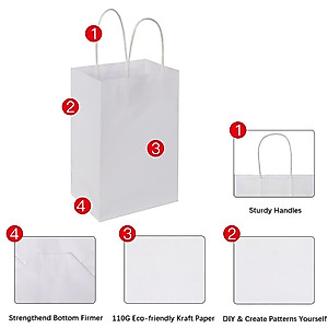 Oikss Each 100 Pack Small & Medium White Kraft Paper Gift Bags with Handles Bulk