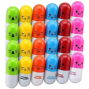 24pcs Vitamin pill Ballpoint Pen, Novelty Retractable Gift Ball pen with Smiling Face Cute Cartoon Emotion
