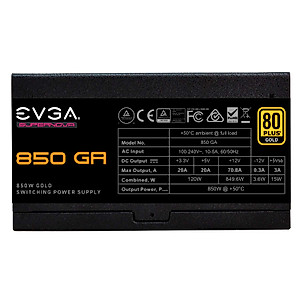 EVGA SuperNOVA 850 Ga, 80 Plus Gold 850W, Fully Modular, ECO Mode with Dbb Fan, 10 Year Warranty, Compact 150mm Size, Power Supply 220-GA-0850-X1