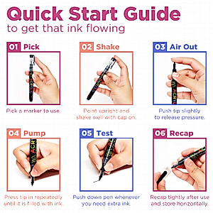 Chalkola Acrylic White Paint Pens (6 Pack) Extra Fine Point (1mm) & Medium Tip (3mm) - Permanent White Marker Ink for Rock Painting, Fabric, Tire, Metal, Wood, Canvas, Glass, Plastic, Stone, Ceramic