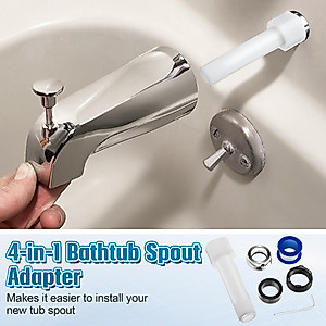 Dreyoo Four in One Tub Spout Adapter, Threaded Bathtub Faucet Adapter Slip Fit for Copper (Compatible with 1/2'' Copper Pipe, 1/2'' and 3/4'' Pipe Thread), Bathtub Spout Adapter Kit with Assembly Tool
