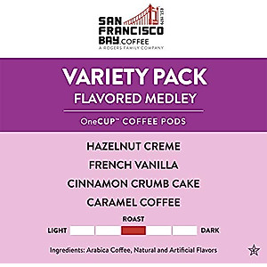 San Francisco Bay Compostable Coffee Pods - Variety Pack Flavored (40 Ct) K Cup Compatible including Keurig 2.0, Hazelnut, Cinnamon, Caramel, Vanilla Flavored Coffee