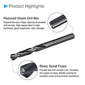 CoCud Reduced Shank Drill Bit, 13mm Cutting Edge 1/2" Shank, Nitride Coated High Speed Steel 6542 Twist Drill Bits - (Applications: for Stainless Steel Metal Wood)