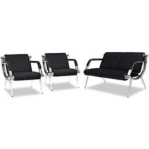 Kinsute 3 PCS Office Reception Chairs 4-Seats Waiting Room Chairs for Salon Barber Bench Airport Bank Hall Visitor Guest Black PU Leather Sofa
