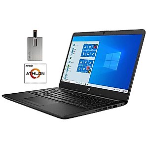 HP 2021 Pavilion 14" HD Display Laptop Computer, AMD Athlon Silver 3050U Processor, 8GB DDR4 RAM, 256GB SSD, AMD Radeon Graphics, Webcam, Stereo Speakers, Windows 10, Black, 32GB SnowBell USB Card