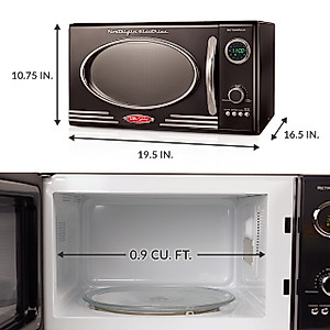 Nostalgia RMO4BK Retro 0.9 Cubic Foot 800-Watt Countertop Microwave Oven, 5 Power Levels and 12 Cook Settings, LED Display, Jet Black