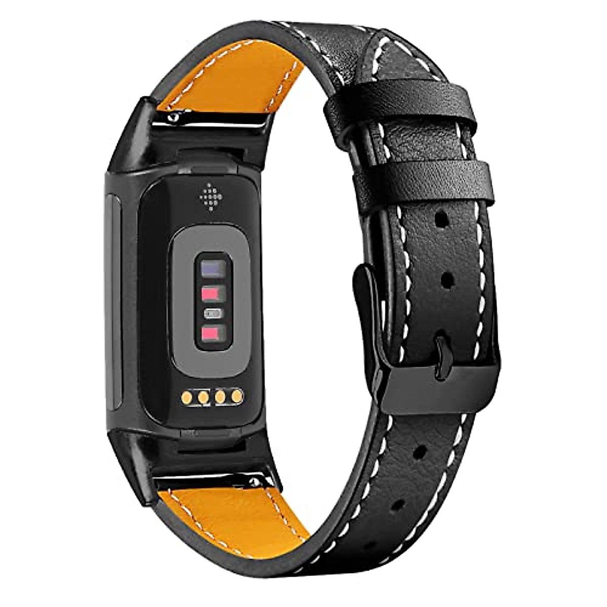 Mtozon Leather Bands Compatible with Fitbit Charge 5, Replacement Genuine Leather Straps for Women Men, Black