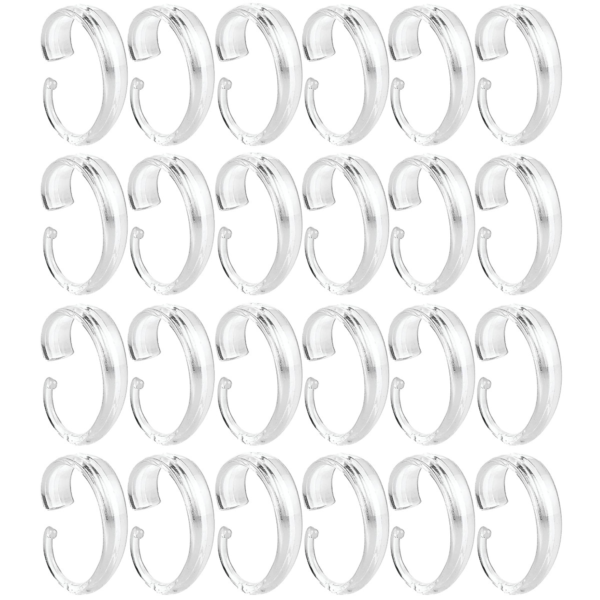 24 Pc Heavy Duty Plastic Shower Curtain Rings Clear Hooks Type C Shaped Rod Bath