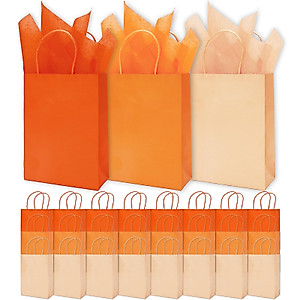 Whaline Orange Party Favor Bags 24Pcs Paper Gift Bags with Handles Grocery Shopping Treat Bags 30Pcs Wrapping Packaging Tissue Papers for DIY Art Craft Holiday Wedding Birthday Party Decorations