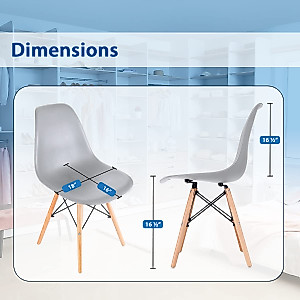 Lifetime Home Mid-Century Modern Dining Chairs Set of 2 - DSW Boho Style Plastic Chair for Living Room Bedroom Office Table Kitchen - Shell Lounge Chair with Wood Legs - Gray